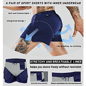 MIER Men's 3 Inches Athletic Running Shorts Built-in Liner Water Resistance Cool Dry Gym Exercise Jogging Track Shorts Zippered Pockets Navy M