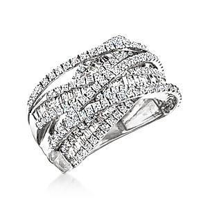 Ross-Simons 2.00 ct. t.w. Round and Baguette Diamond Highway Ring in 14kt White Gold. Size 6