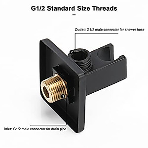 NearMoon Wall Supply Elbow with Handheld Shower Holder - Solid Brass Square Shower Bracket with Flange G1/2 Shower Hose Connector, Wall Mounted Drop Union Male Water Outlet (Matte Black)