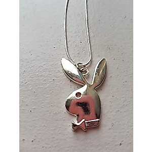 Playboy Bunny necklace, 20" sterling silver snake chain with playboy charm, pendent