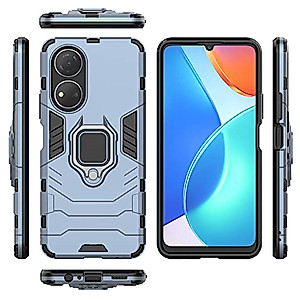 Compatible with Honor X7 Case Kickstand with Tempered Glass Screen Protector [2 Pieces], Hybrid Heavy Duty Armor Dual Layer Anti-Scratch Phone Case Cover, Blue