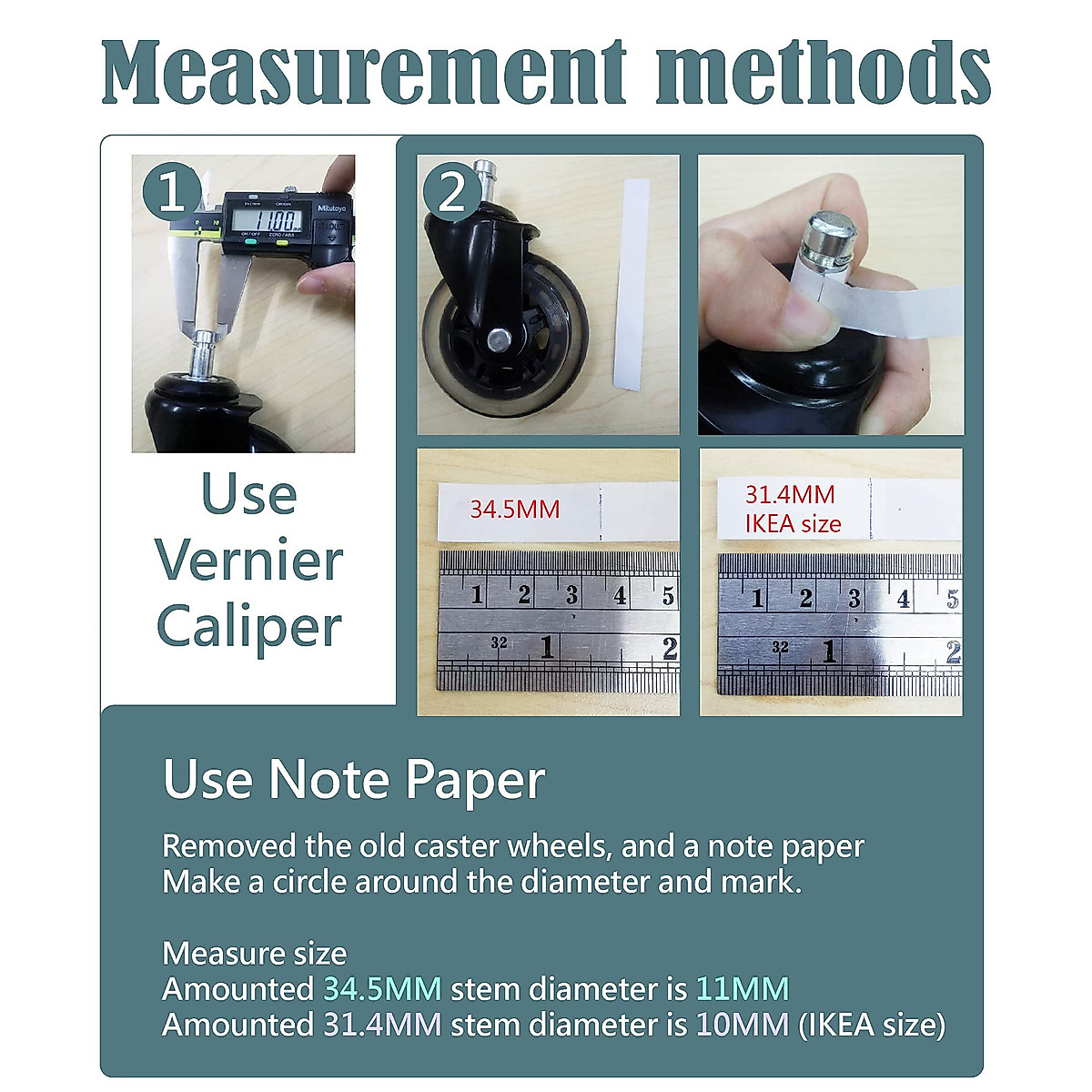 IKEA Office Chair Wheels Replacement for Hardwood Floor and Carpet, 10mm Stem Size, 2.5" Roller Blade Style, Replacement Rubber Chair Casters Set of 5 (Black/Clear)