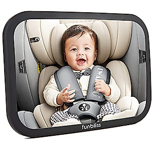 Funbliss Baby Car Mirror Safely Monitor Infant Child in Rear Facing Seat,Car Seat，See Children or Pets Backseat，Best Newborn Seat Accessories, Shatterproof