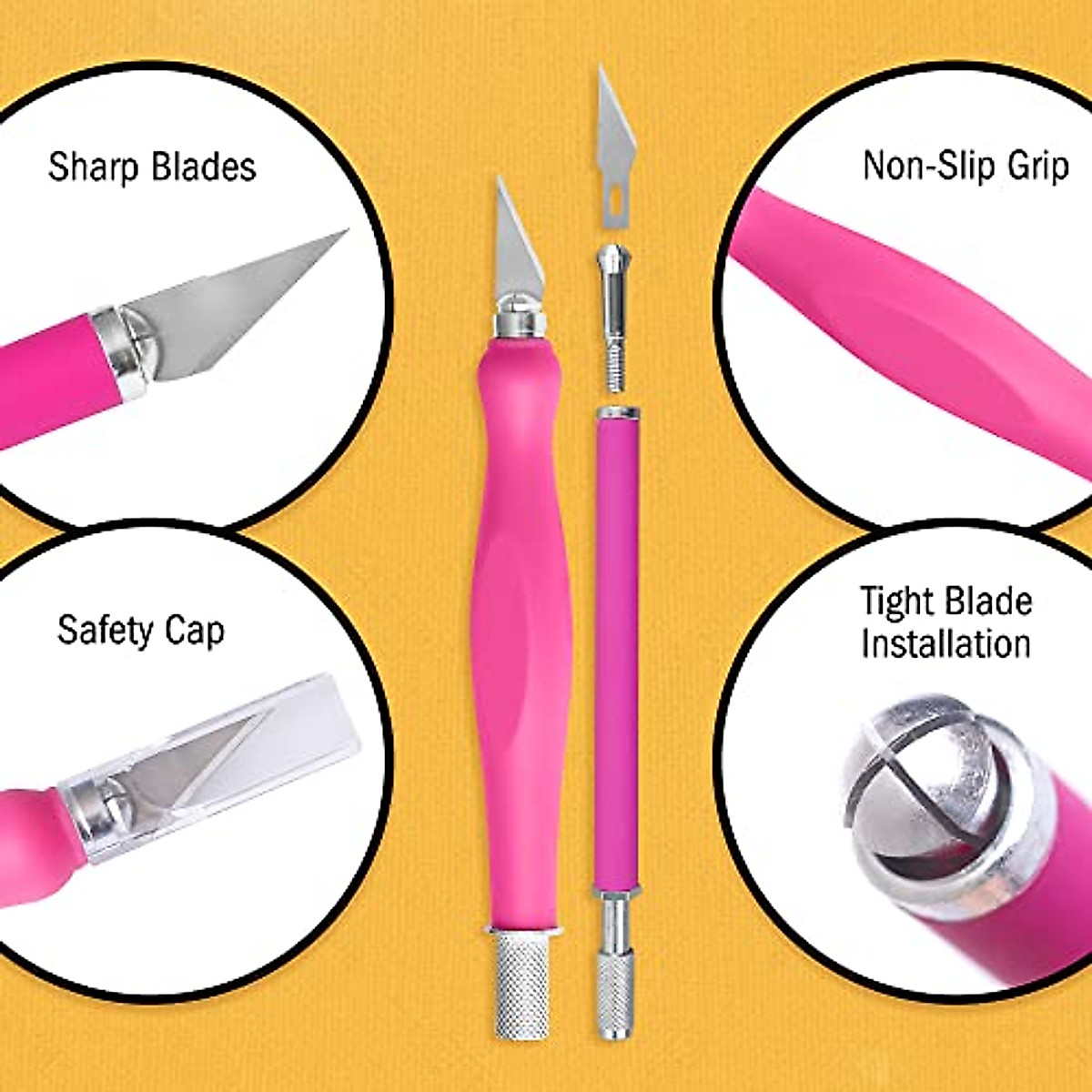 WA Portman Pink Precision Knife Set - 2 Pink Comfort Grip Precision Knives & 100 Carbon Steel Knife Blades - Craft Knife Set with 100 #11 Replacement Hobby Knife Blades - Art Knife & 100 Knife Blades
