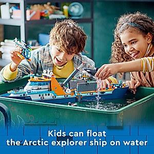 LEGO City Arctic Explorer Ship 60368 Building Toy Set, Fun Toy Gift for 7 Year Old Boys and Girls, with a Floatable Boat, Helicopter, Dinghy, ROV Sub, Viking Shipwreck, 7 Minifigures and an Orca