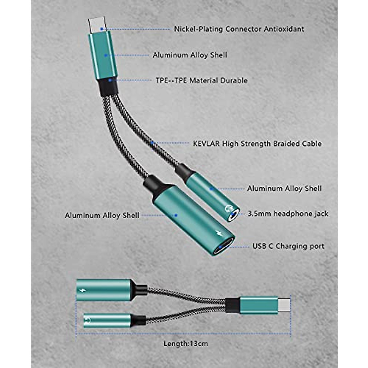 Samsung Galaxy S23 Headphone Adapter, 2 in 1 USB C to 3.5mm Headphone Adapter with PD 60W Charging Dongle Compatible with Galaxy S23+/S22+/S22/S22+/S21+/S20/S20FE/Note 10+, Google Pixel 7/6Pro/5/4XL
