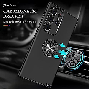 YRMJK S23 Ultra Case, Built in 2 Screen TPU Protectors + 2 Camera Lens Protector,Military Grade,3D Full Cover with Kickstand Ring Case for Samsung Galaxy S23 Ultra 5G Black
