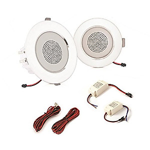Pyle 4” Pair Flush Mount in-Wall in-Ceiling 2-Way Home Speaker System Built-in LED Lights Aluminum Housing Spring Clips Polypropylene Cone & Tweeter 2 Ch Amplifier 160 Watts (PDICLE4),White