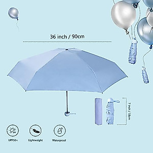 ALFROTEY Mini Folding Travel Umbrella for Rain with Anti-UV Protection Lightweight Small Compact Umbrella for Backpack and Purse Ideal Travel Umbrella for Women and Girls (Light Blue, S)