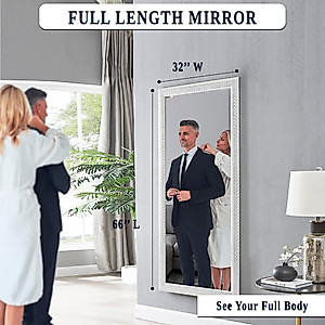 Naomi Home Samantha Woven Floor Mirror Full Length Mirror Standing Large Rectangle Full Body Long Mirrors for Bedroom Dressing Room Silver 66 L x 32 W