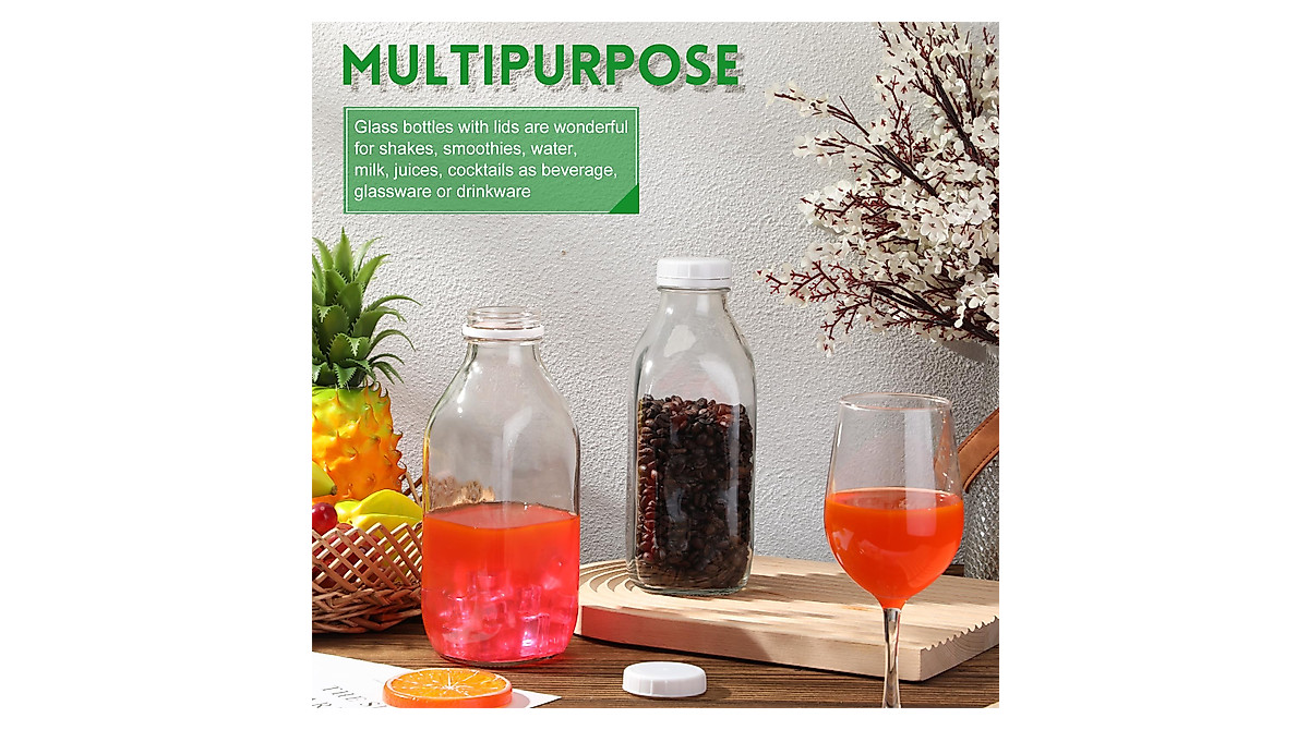 Peryiter 6 Pcs Glass Milk Bottles - Versatile & Durable