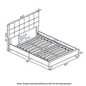 Furinno Laval Button Tufted Upholstered Platform Bed Frame, Queen, Linen