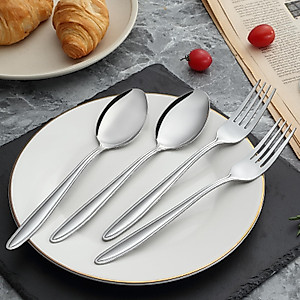 24 Pcs Forks and Spoons, Unokit Forks and Spoons Silverware Set, Food Grade Stainless Steel Silverware Set, 12 Dinner Spoons and 12 Dinner Forks, For Home/Kitchen, Mirror Polished and Dishwasher Safe