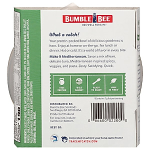 Bumble Bee Quick Catch Mediterranean Pasta, Wild Caught Tuna and Pasta Bowl, 6 oz (Pack of 6) - Ready to Enjoy, Spork Included - 14g Protein per Serving - No Artificial Flavors - Good Source of Fiber