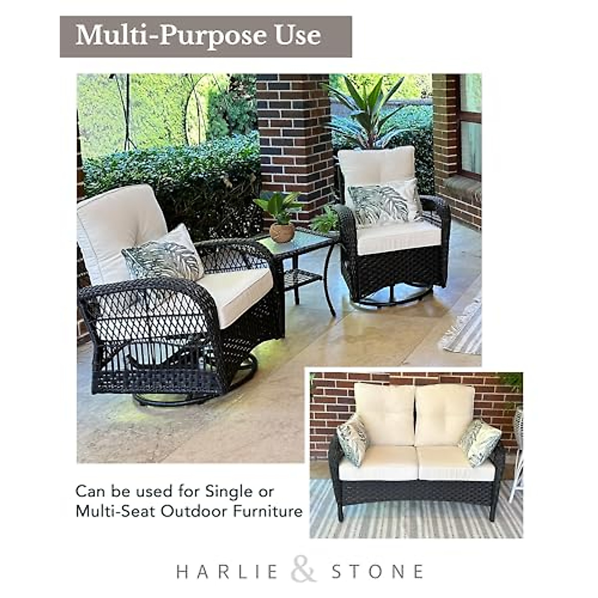 Harlie & Stone Outdoor Seat Cushion, Patio Chair Cushions, Outdoor seat Cushions Set of 2, Replacement Cushions for Outdoor Furniture, Outdoor Chair Cushion, 22 x 22 Outdoor Cushions - Beige