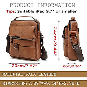 HANGMAI Small Crossbody Bag for Men Leather Shoulder Bags Messenger Man Purse Handbag Travel for iPad 9.7" Office Business Brown