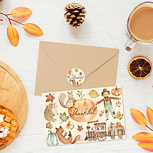 Whaline 24 Packs Fall Thankful Cards Watercolor Little Pumpkin Greeting Cards Autumn Animal Blank Note Cards with Envelopes and Stickers for Thanksgiving Baby Shower Birthday Party, 4 x 6 Inch