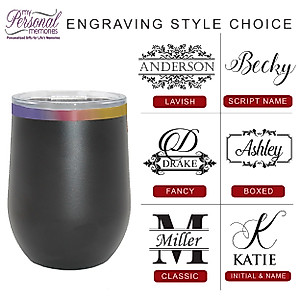Custom Engraved Insulated Stemless Wine Tumbler Cup - Personalized Bridesmaid Beach Pool Girls Fun - Monogrammed (Black with Prism)