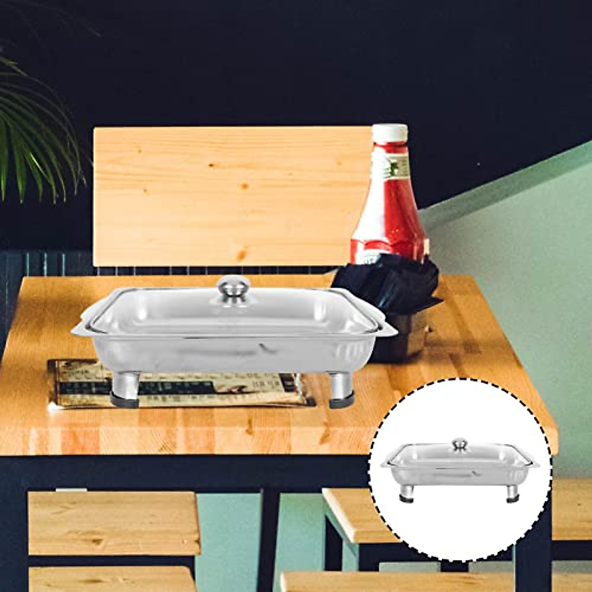 Metal Tray Stainless Steel Chafing Dish Buffet Chafer Rectangular Buffet Stove Chaffing Servers with Glass Covers Food Tray Warmers for Parties Buffets Catering