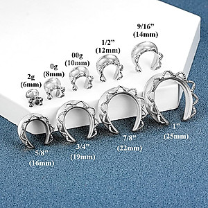 LADEMAYH 2Pcs 3/4 Gauges for Ears, Cute Silver 3/4 Ear Gauges for Women,Trendy 19mm Gauges for Ears, Surgical Steel Saddle Plugs Tunnels Gauge Earrings