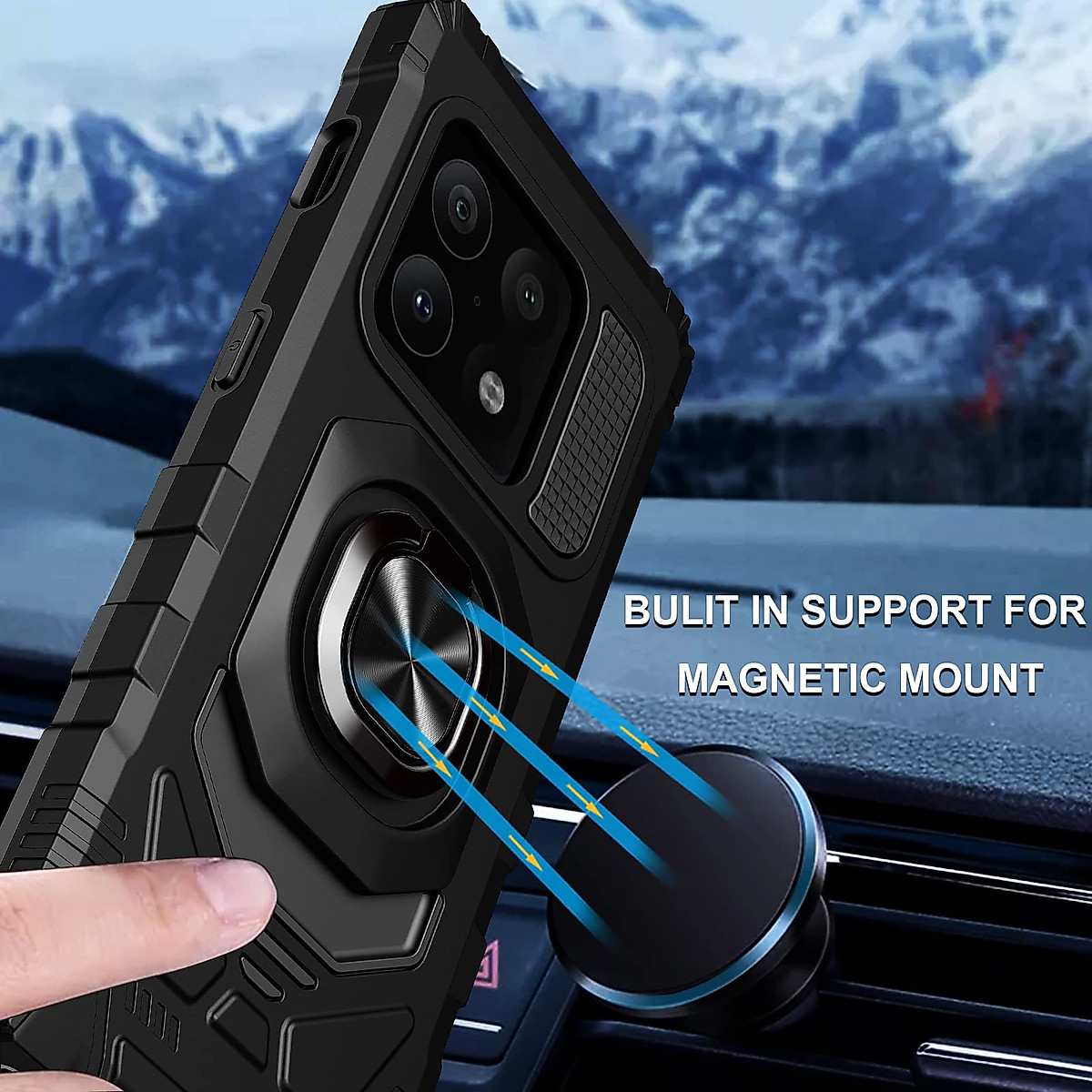 Ailiber Compatible with OnePlus 10 Pro Case, 1+ 10 Pro Case with Screen Protector, Ring Kickstand for Magnetic Car Mount, Heavy Duty Shockproof Protective Rugged Phone Cover for One Plus 10 Pro-Black