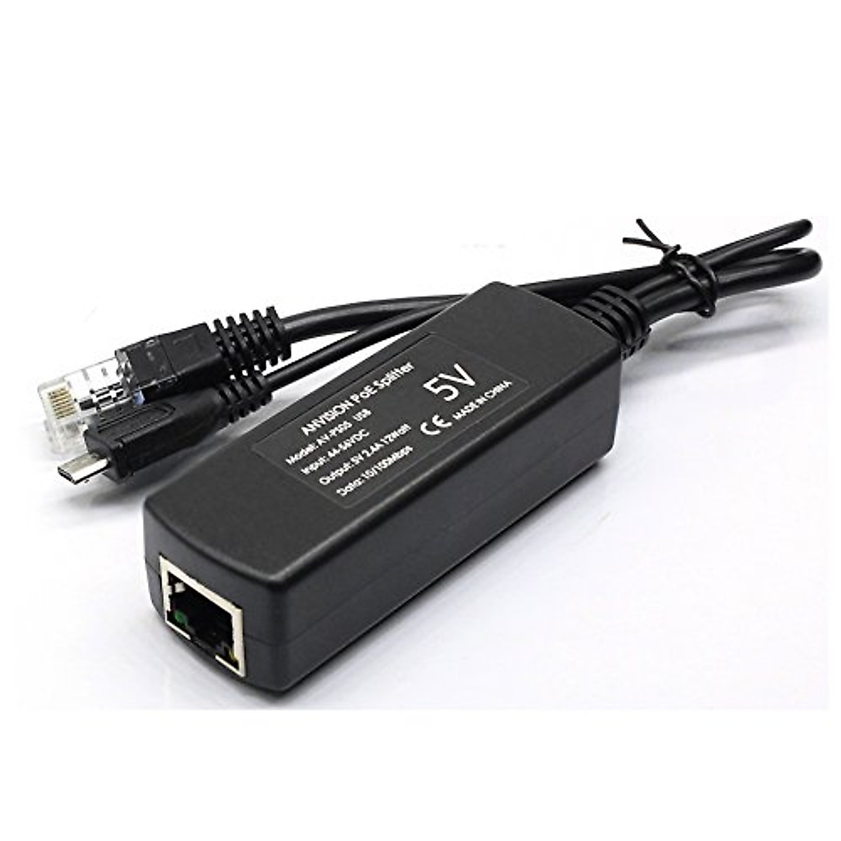 ANVISION Active 48V to 5V 2.4A PoE Splitter Adapter with Micro USB Plug, IEEE 802.3af Compliant, for Tablets, Dropcam or Raspberry Pi, IPC, IP Camera and More
