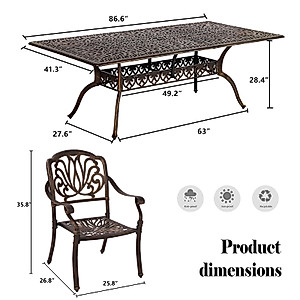 TITIMO 9-Piece Cast Aluminum Patio Furniture Set, Outdoor Dining Set Bistro Conversation Set, All-Weather Rectangular Dining Set with Umbrella Hole(8 Flower Pattern Chairs Without Cushions)