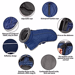 Fragralley Dog Winter Coat Jacket - Reflective Adjustable Windproof Dog Turtleneck Clothes, Doggie Cold Weather Vest, Warm Fleece Lining Puppy Snow Coat for Small Medium Large Dogs (Medium, Blue)