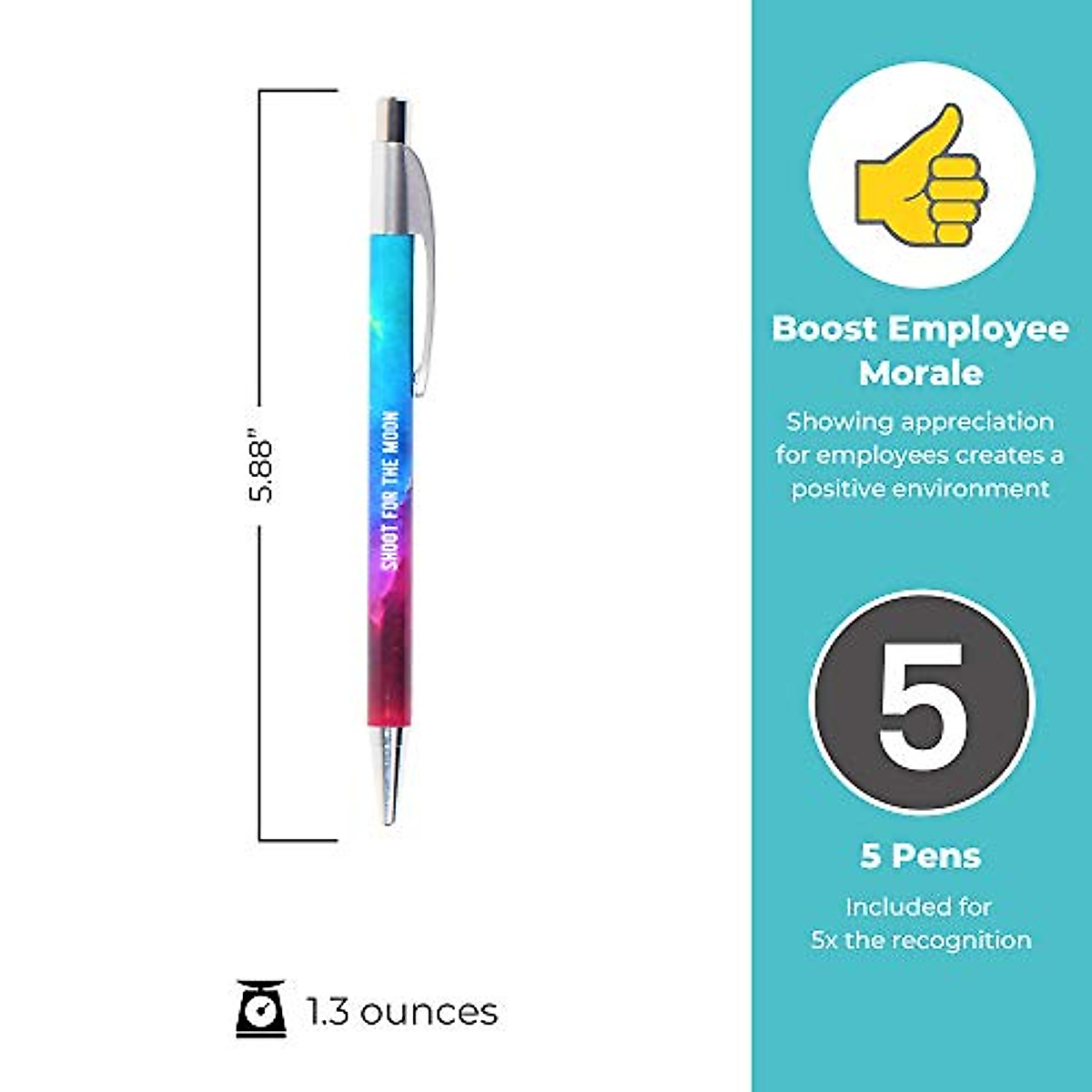 Retractable Galaxy Click Pens-5 pack- Motivational Quotes- Black Ink Fine Point 0.5mm, Assorted Designs for School Office Home New Hire Onboarding Employee Gifts by Cheersville