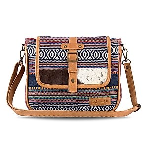 SIXTEASE Crossbody Bag for Women Vintage Style Genuine Leather, Upcycled Canvas, Rug, or Hair On - Cross Body Womens Bags with Inside Zipper Pockets - Paisley