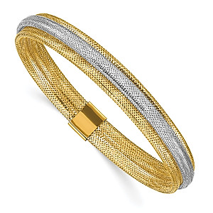 Avariah 14K Yellow Gold w/Rhodium Polished Mesh Stretch Bracelet - Made In Italy