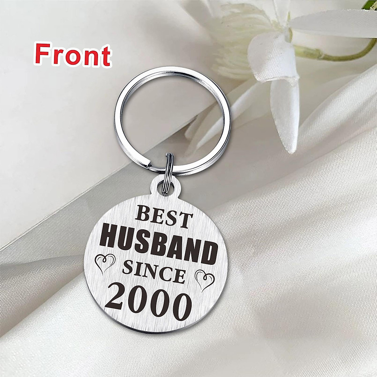 TANWIH 25th Wedding Anniversary Keychain Gifts, Best Husband Since 2000, 25 Year Anniversary Decoration for Him Men