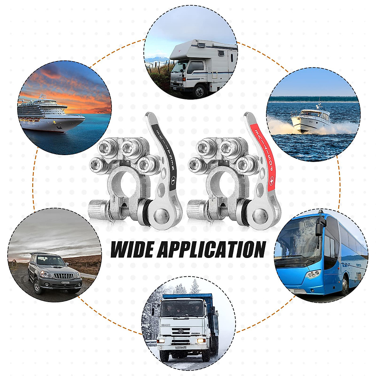 Tallew 8 Pcs Battery Terminal Connectors Quick Release Disconnect Car 4 Way Connector Clamps Positive Negative with Allen Wrench Washers Compatible with SAE/JIS Type A Posts