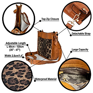 Auchic Women's Leopard Guitar Strap Crossbody Purse, Vegan Leather Zipped Pockets Handbag Shoulder Bag for Ladies (Leopard)