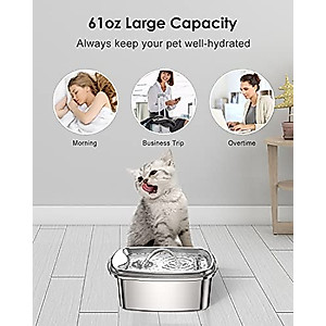 OlarHike Cat Water Fountain Stainless Steel, 61oz/1.8L Dog Water Bowl Dispenser Automatic Pet Water Fountain with Quiet Pump, Dishwasher Safe Design & Adjustable Water Flow for Cats, Dogs