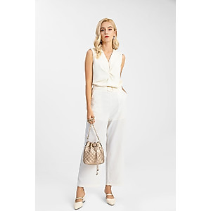 Tepilte Quilted Tote Bag for Women Croseebody Handbags Solid Color Satchel Handbags with Metal Shoulder Strap(Champagne)