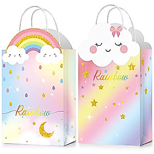 16 Pieces Rainbow Party Favor Bags Rainbow Present Bags with Handles Cloud Birthday Goodie Candy Bags Pastel Party Treat Gift Bags for Kids Girls Cloud Rainbow Party Decor Baby Shower Party Supplies