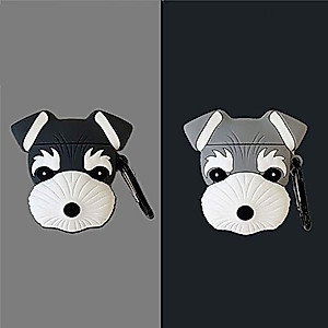Rertnocnf Compatible with Earbuds Case Airpods 1 & 2, Cute Cartoon Animal Schnauzer Design Wireless Earphone Soft Silicone Anti-Scratch Shockproof Protector Black