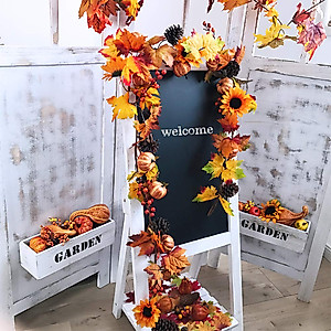 Winlyn Fake Fall Maple Leaf Garland Hanging Vine- 6 Feet - Artificial Berries Sunflower Pumpkin Autumn Decoration for Wedding Party Thanksgiving Dinner Fireplace Door Frame Doorway Backdrop Decor