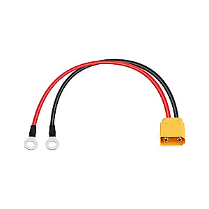 PNGKNYOCN XT90 to O Ring Terminal Cable,14AWG Silicon Wire XT90 Male to O Ring Terminals Extension Power Cable for Solar Panel Kit and Battery Charge(0.3M/1FT)