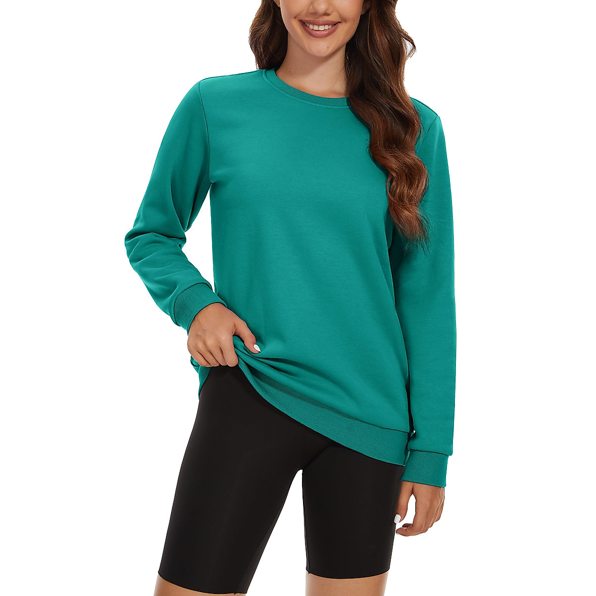 MAGCOMSEN Women's Pullover Crewneck Fleece Lined Sweatshirt Cozy Soft Cotton Winter Shirts Warm Long Sleeve Green XXL