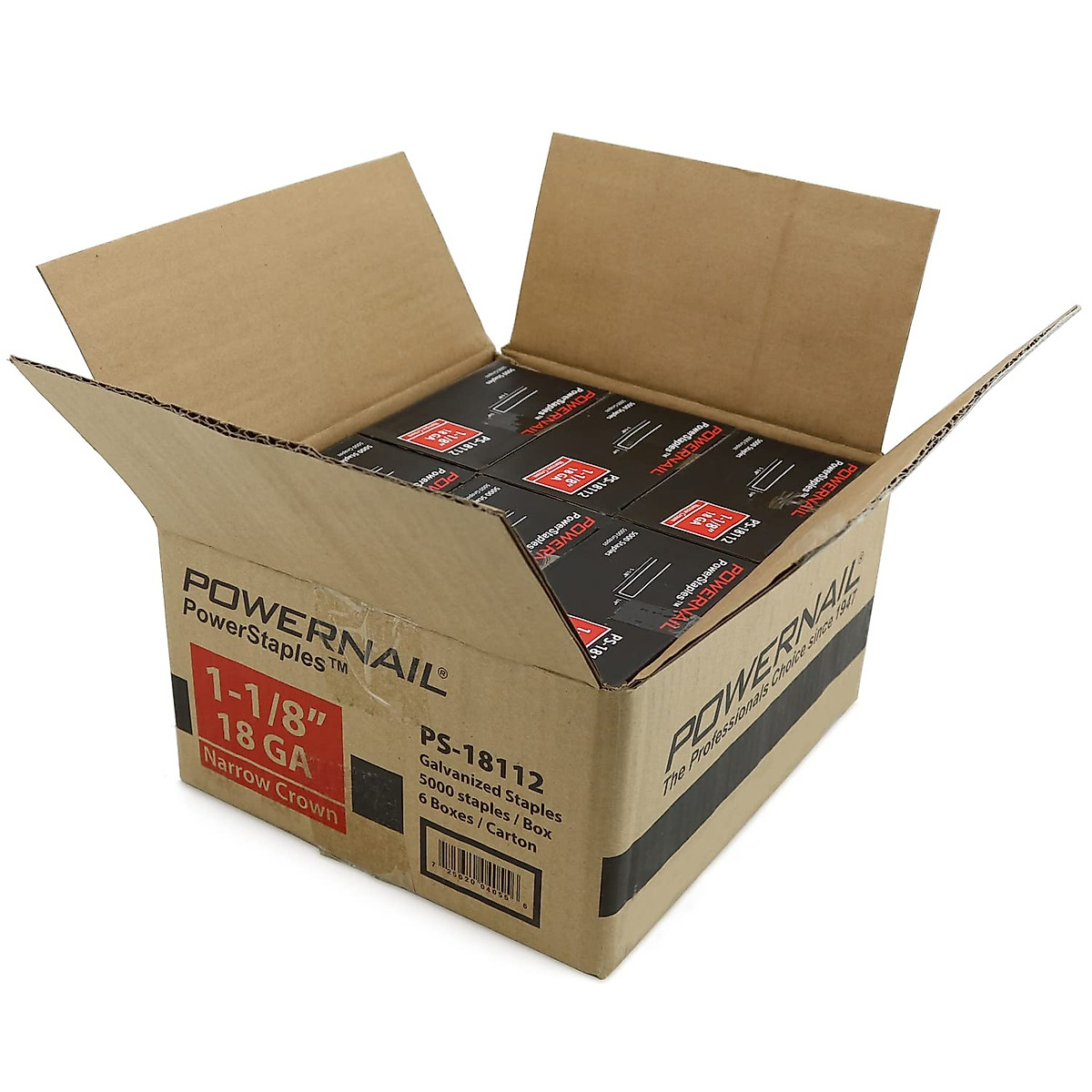 Powernail PS18112 18 Gauge 1/4 Inch Crown 1-1/8 Inch Length Chisel Point Narrow Crown Staples (Case, 30000ct)