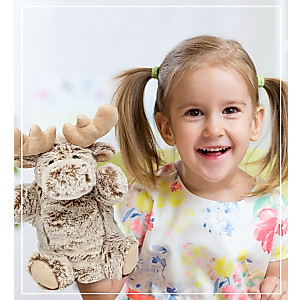 DolliBu Moose Plush Hand Puppet For Kids - Soft Plush Stuffed Animal Hand Puppet Toy for Puppet Show Games & Puppet Theaters for Kids, Adult's Cute Puppets Educational Toy to Teach Children & Toddlers