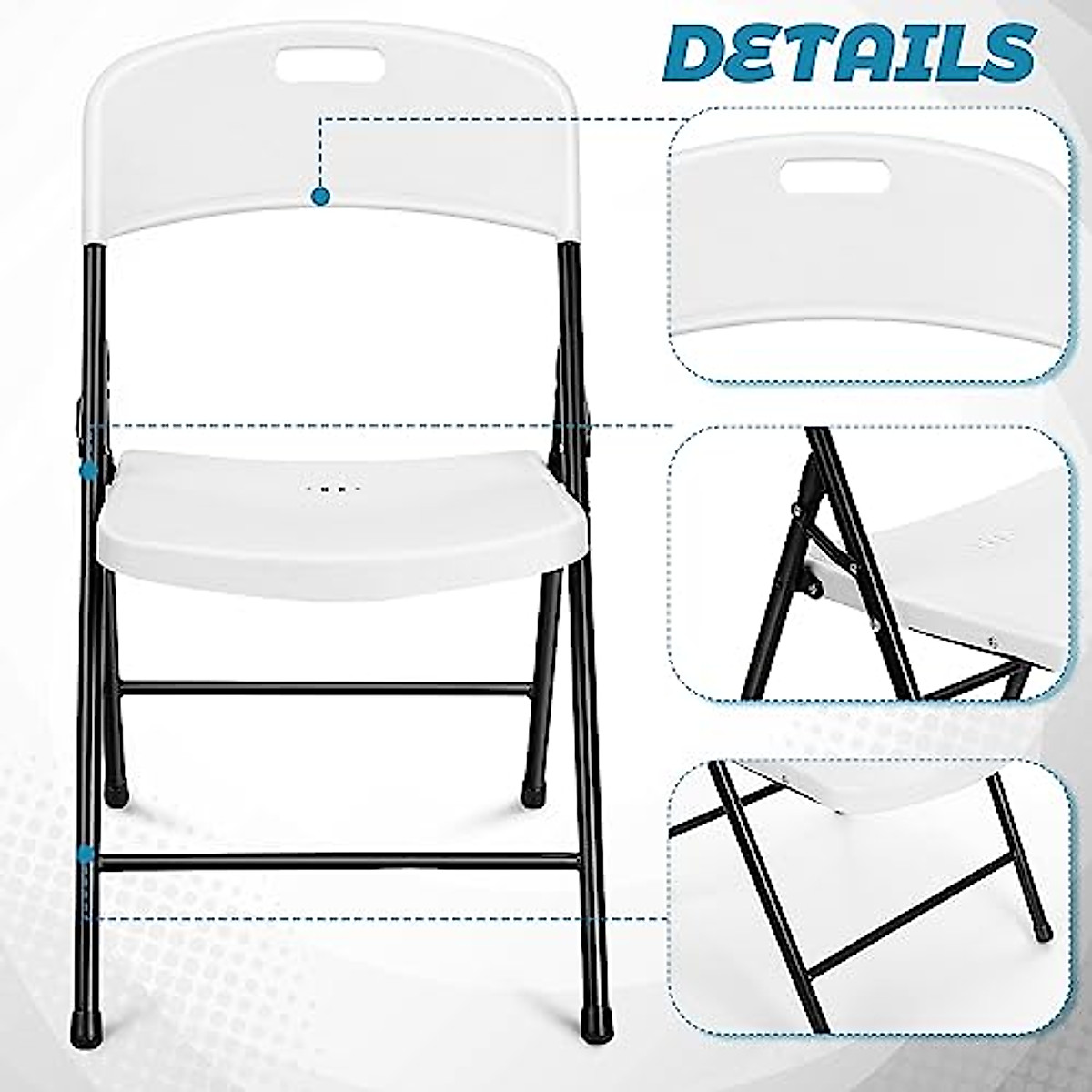 Umigy 6 Pcs Plastic Folding Chairs Comfortable Event Chairs Modern Party Chairs Lightweight Durable Foldable Chair for Home Office Outdoor Indoor, White (White)