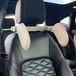SanLead Car Headrest Pillow Beige, Adjustable Car Seat Head Neck Support, Memory Foam Road Pal Headrest, U Shaped Kids Car Sleeping Pillow for Travel