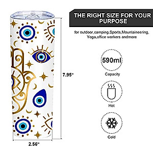 Birthday Gifts for Women Her Mom, Evil Eye Insulated Skinny Tumblers Cup Coffee Mug with Lid 20oz - Reusable Water Bottle for Hot & Cold Drinks Tea Cup Iced Coffee Thermos Travel Mug