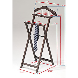 King's Brand Furniture-Oliver Foldable Wood Suit Valet Rack Stand Organizer, Walnut