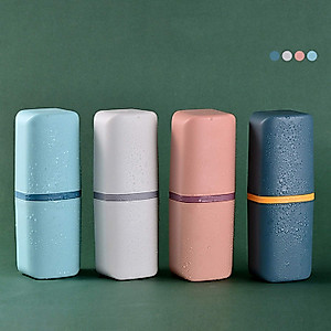 Vsmano 2 Pcs Travel Toothbrush Case, 2 in 1 Plastic Portable Toothbrush Holder Toothpaste Travel Case for Travel, Business, Hom, Camping, School (Pink+Ivory White)