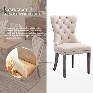 Eifizek Velvet Dining Chairs Set of 2, Tufted Dining Room Chairs with Nailhead Ring Pull Trim, Upholstered Dining Chairs with Solid Wood Legs for Kitchen Dining Room (Beige)