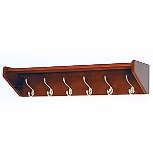 Wooden Mallet 37-Inch 6-Brass Hook Shelf, Mahogany